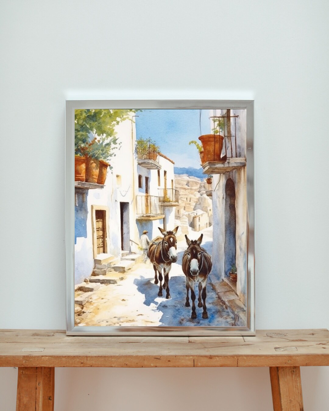 Greek Island Donkeys #3 | Watercolor Painting | Modern Farmhouse Decor | Cottage Wall Decor ...
