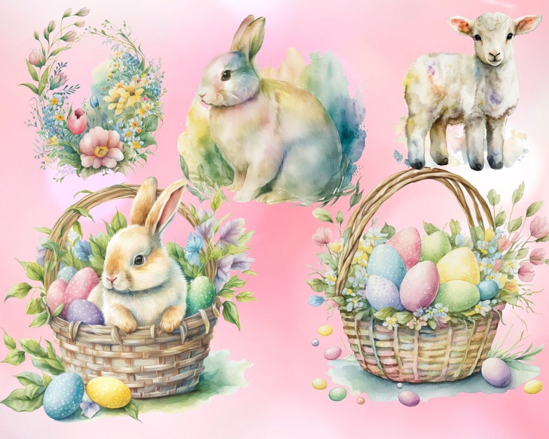 25 Happy Rainbow Easter Clipart PNG Full Commercial Use Bunny Clipart ...