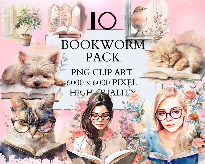 10 Bookworm Pack Clipart PNG Full Commercial Use Favourite Place ...