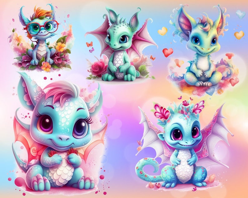 25 Cute Baby Dragon Pack #2 Clipart | PNG | Full Commercial Use ...