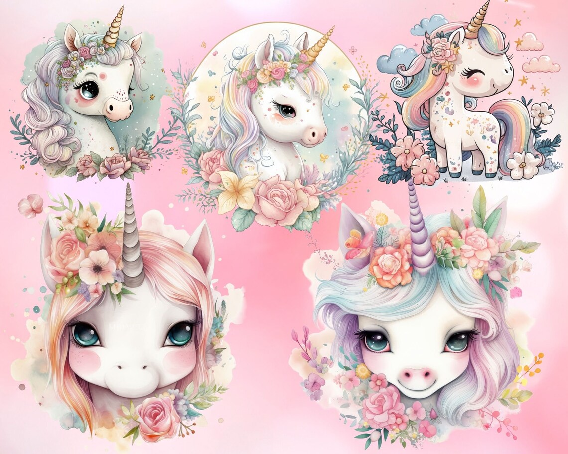 15 Cute Unicorn Pack Clipart PNG Full Commercial Use Fantasy Clipart ...