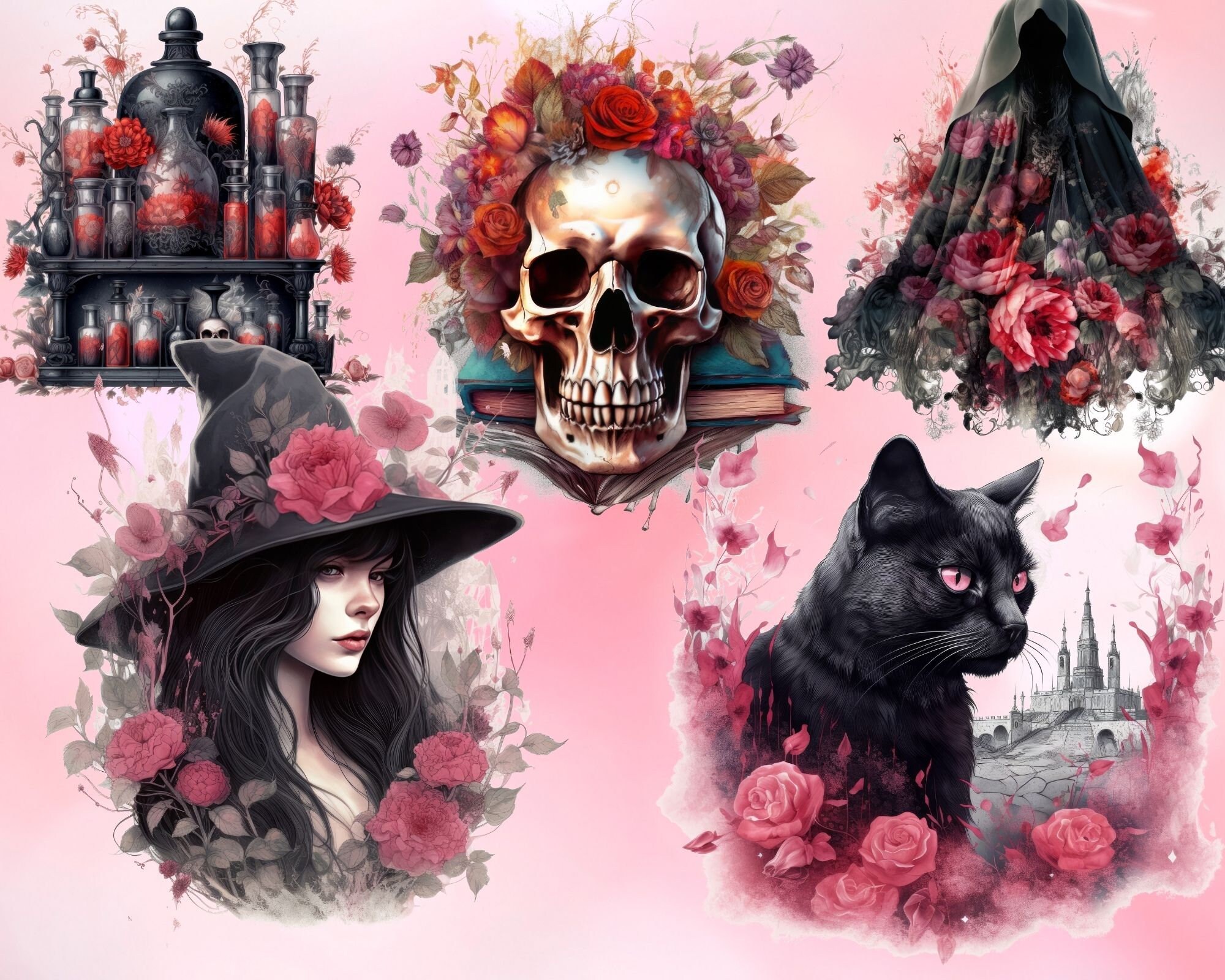 15 Flower Witch Pack-01 Clipart PNG Full Commercial Use - Etsy