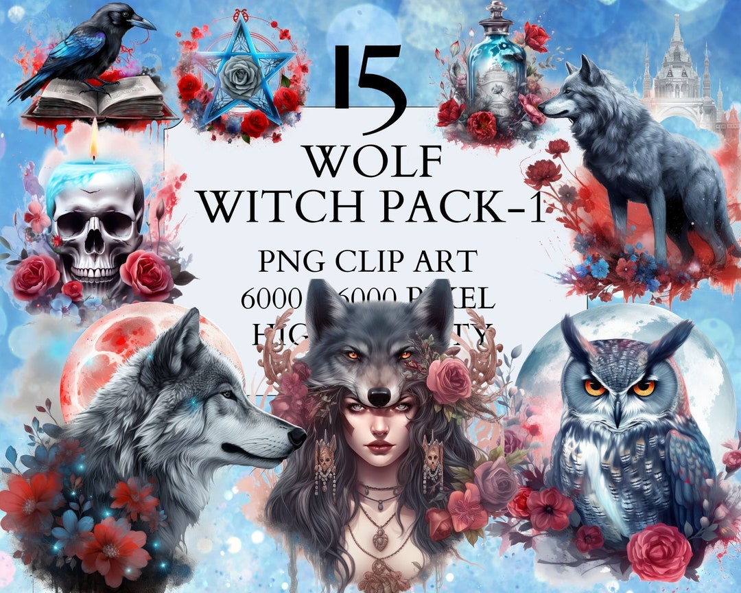 15 Wolf Witch Pack-01 Clipart | PNG | Full Commercial Use | Fantasy Clipart | Witch Clipart ...