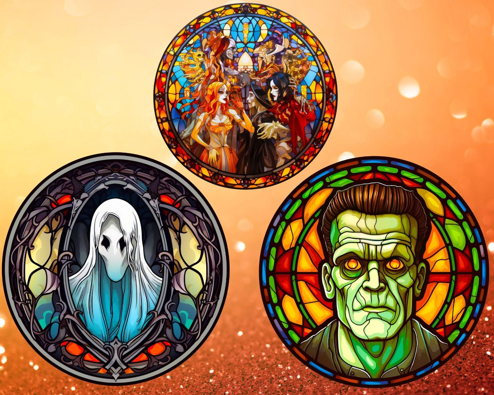 15 Stained Glass Halloween 1 Clipart PNG Bundle - Etsy