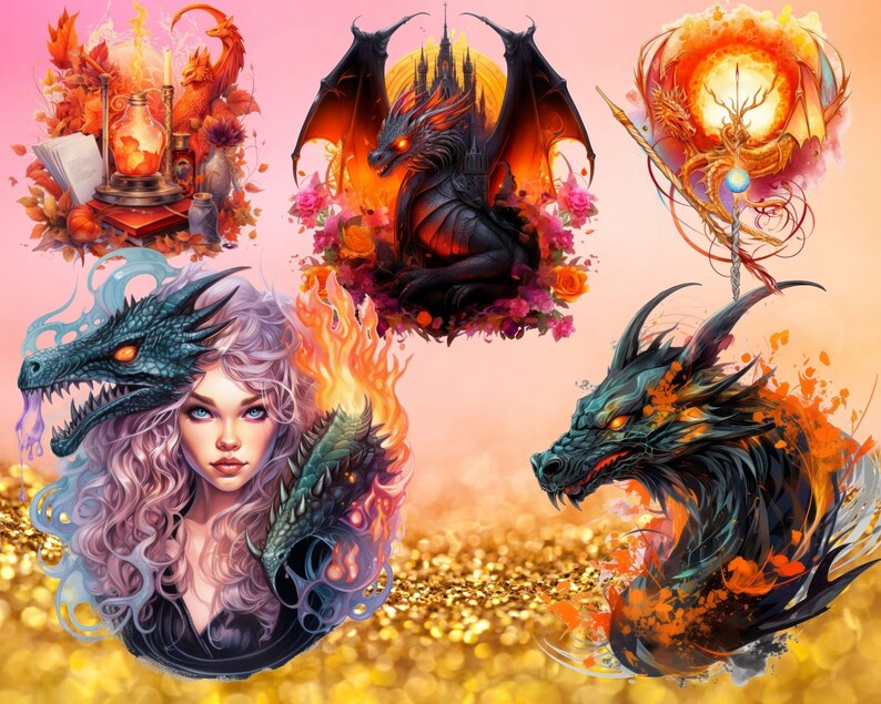 25 Sun Dragon Witch Pack-03 Clipart | PNG | Full Commercial Use ...