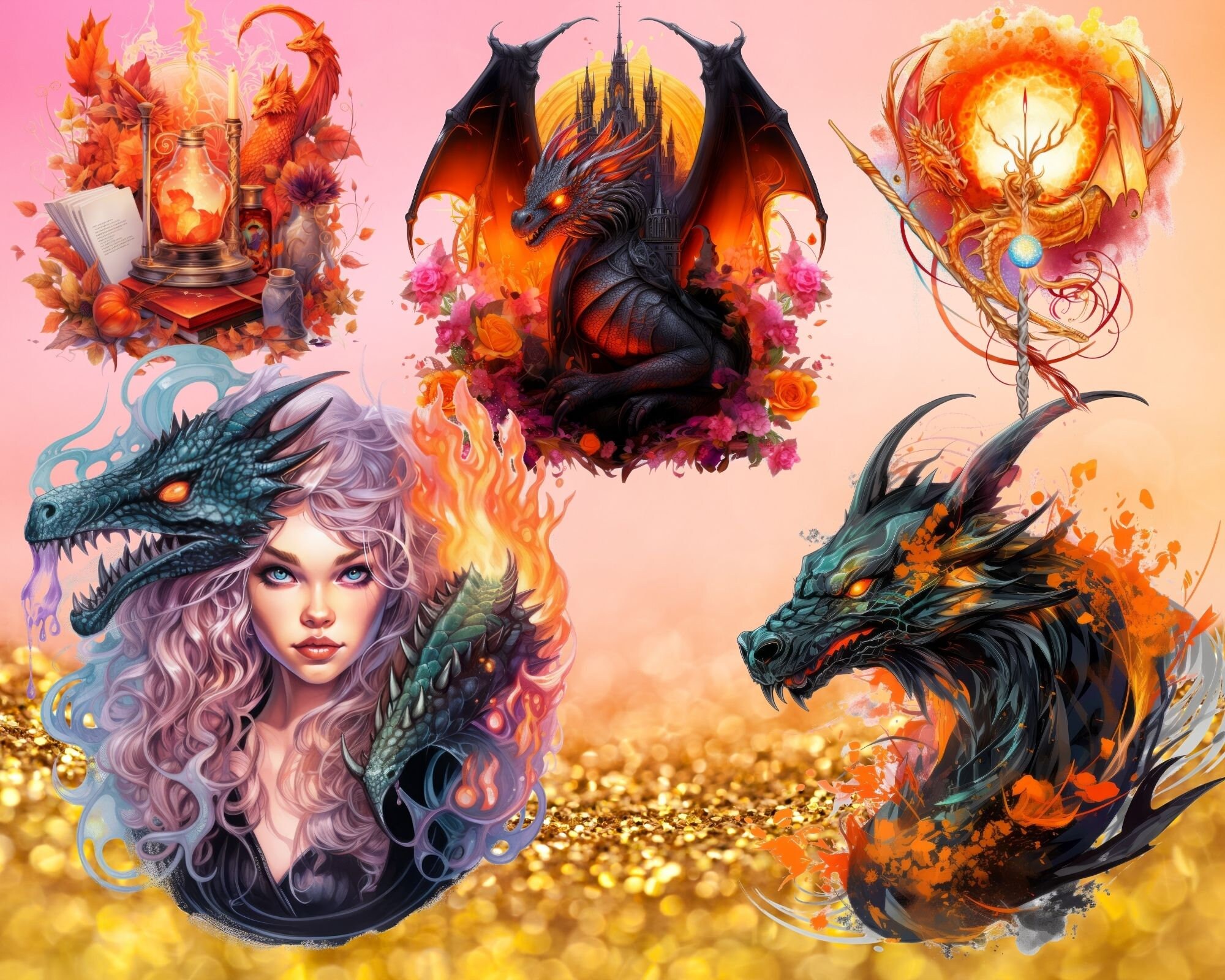 25 Sun Dragon Witch Pack-03 Clipart PNG Full Commercial Use Fantasy ...