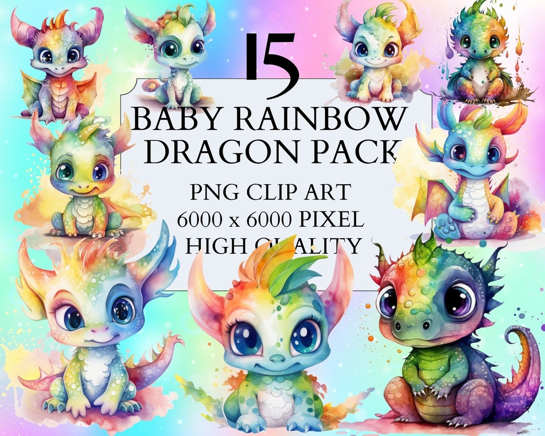 15 Baby Rainbow Dragon Pack Clipart | PNG | Full Commercial Use | Fantasy Clipart | Dragon ...