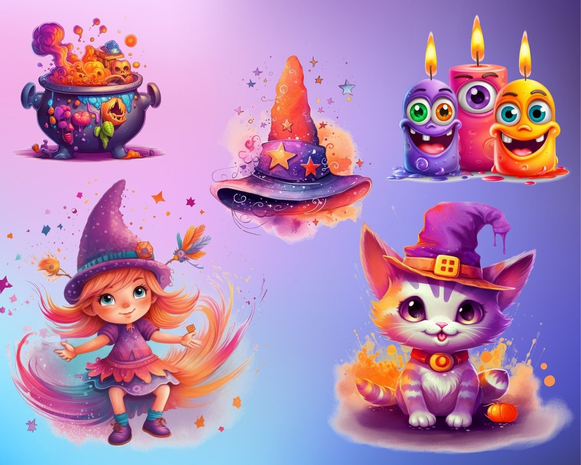 20 Cute Witch Pack 2 Clipart PNG Full Commercial Use Kids Clipart Witch ...