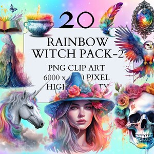 20 Rainbow Witch Pack #2 Clipart | PNG | Full Commercial Use | Fantasy ...