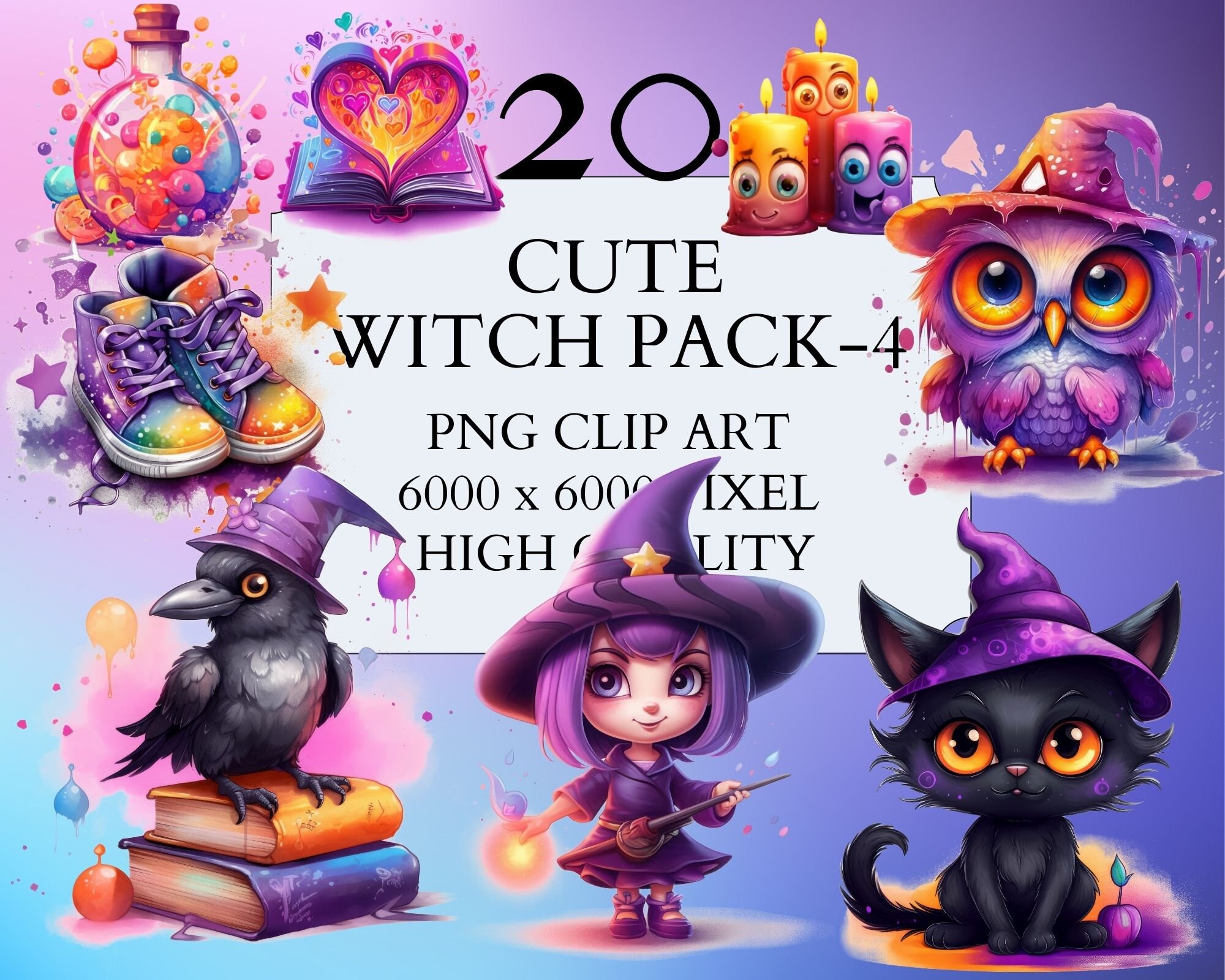 20 Cute Witch Pack #4 Clipart | PNG | Full Commercial Use | Kids ...
