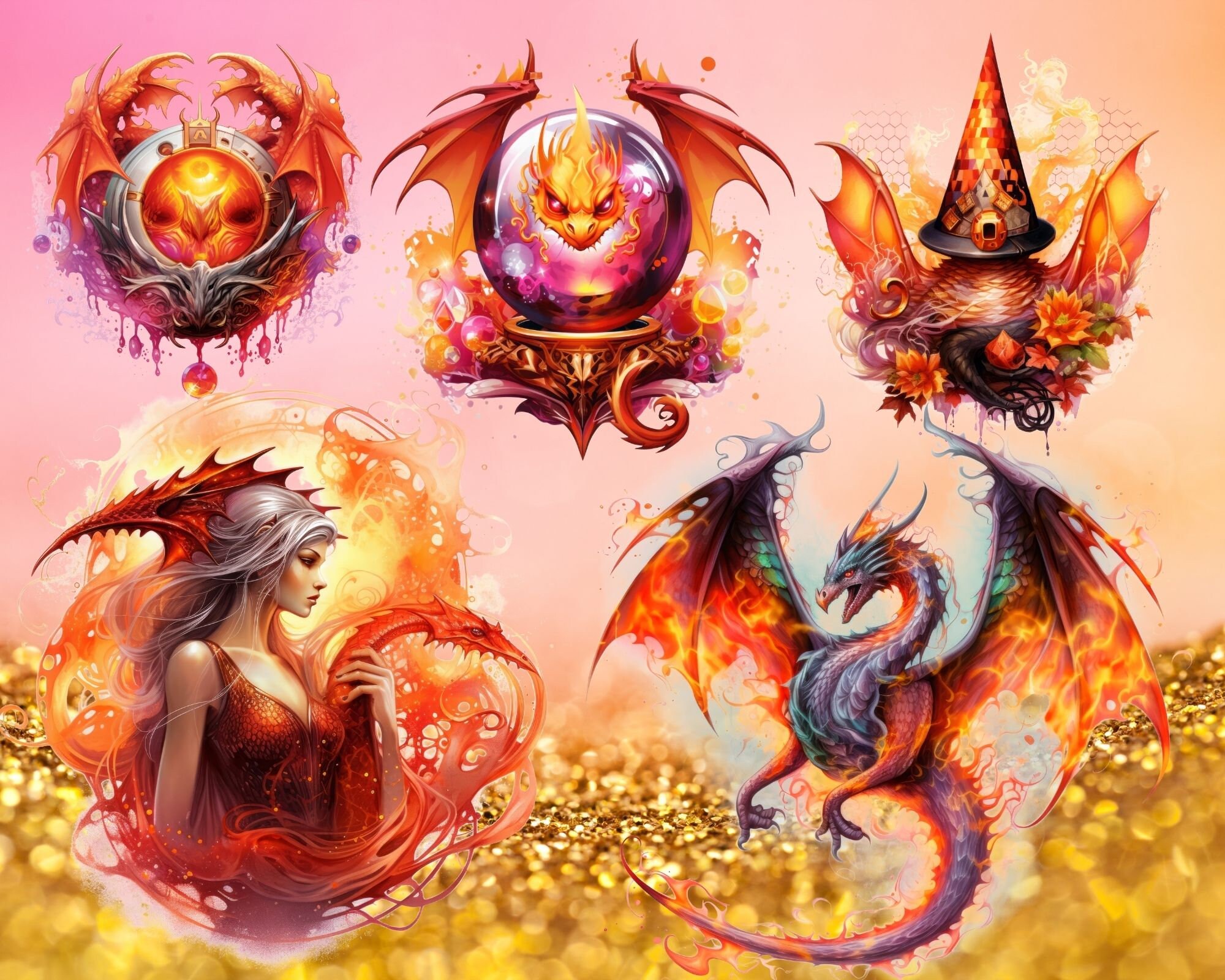25 Sun Dragon Witch Pack-01 Clipart PNG Full Commercial Use Fantasy ...