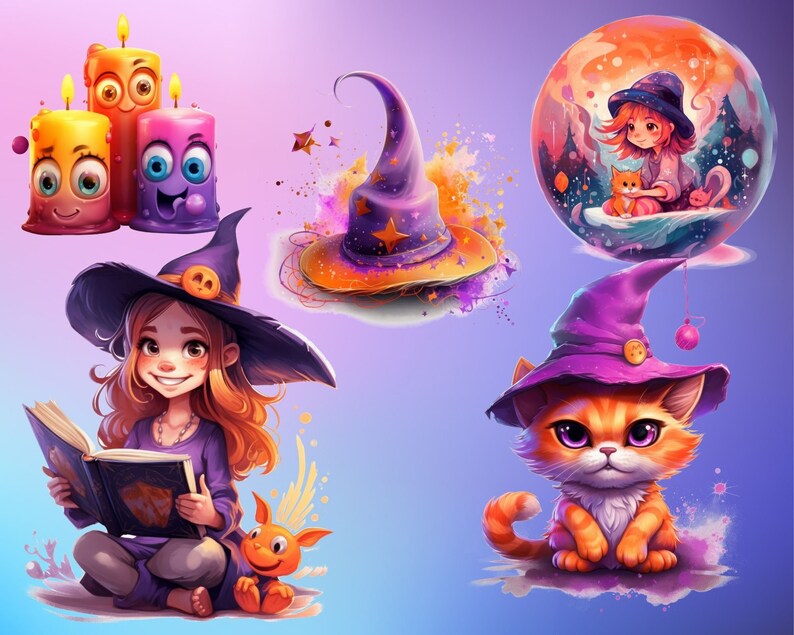 20 Cute Witch Pack 4 Clipart PNG Full Commercial Use Kids Clipart Witch ...