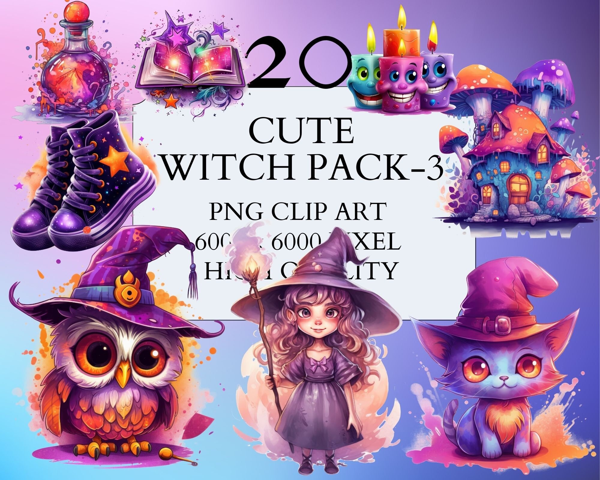 20 Cute Witch Pack #3 Clipart | PNG | Full Commercial Use | Kids ...