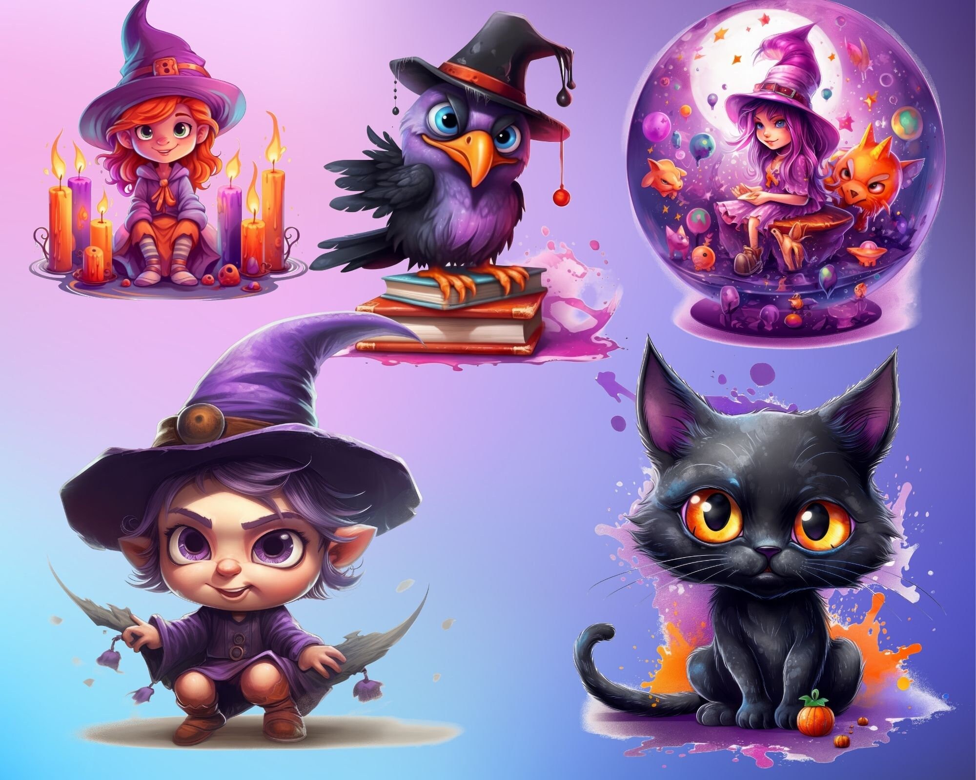 20 Cute Witch Pack 1 Clipart PNG Full Commercial Use Kids Clipart Witch ...