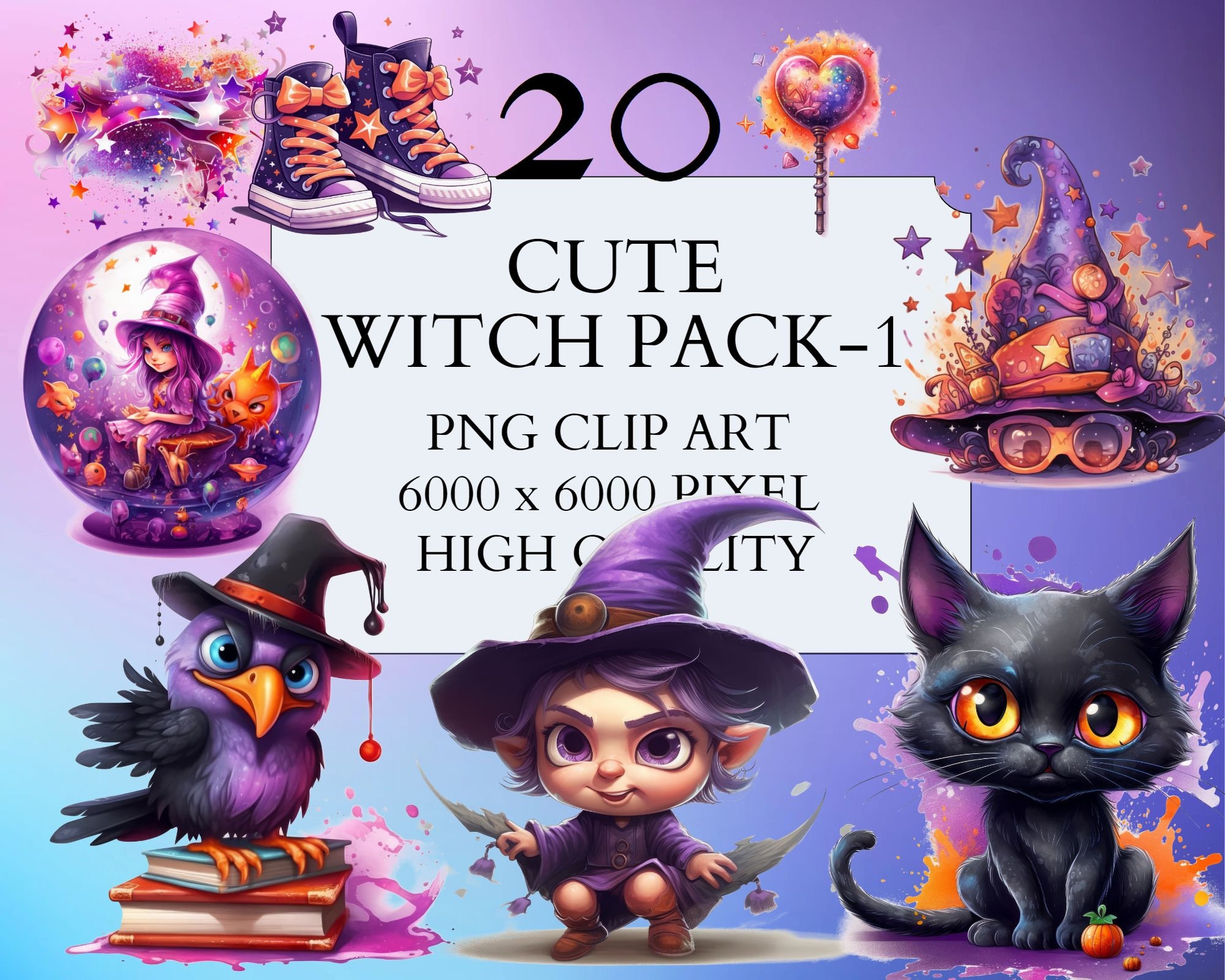 20 Cute Witch Pack #1 Clipart | PNG | Full Commercial Use | Kids ...