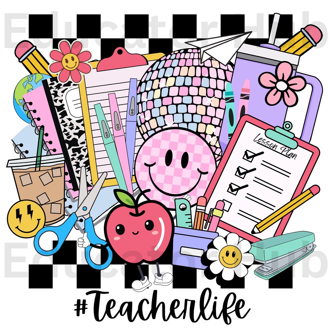 Teacher PNG File Back to School PNG Design Cute Retro Digital Download ...