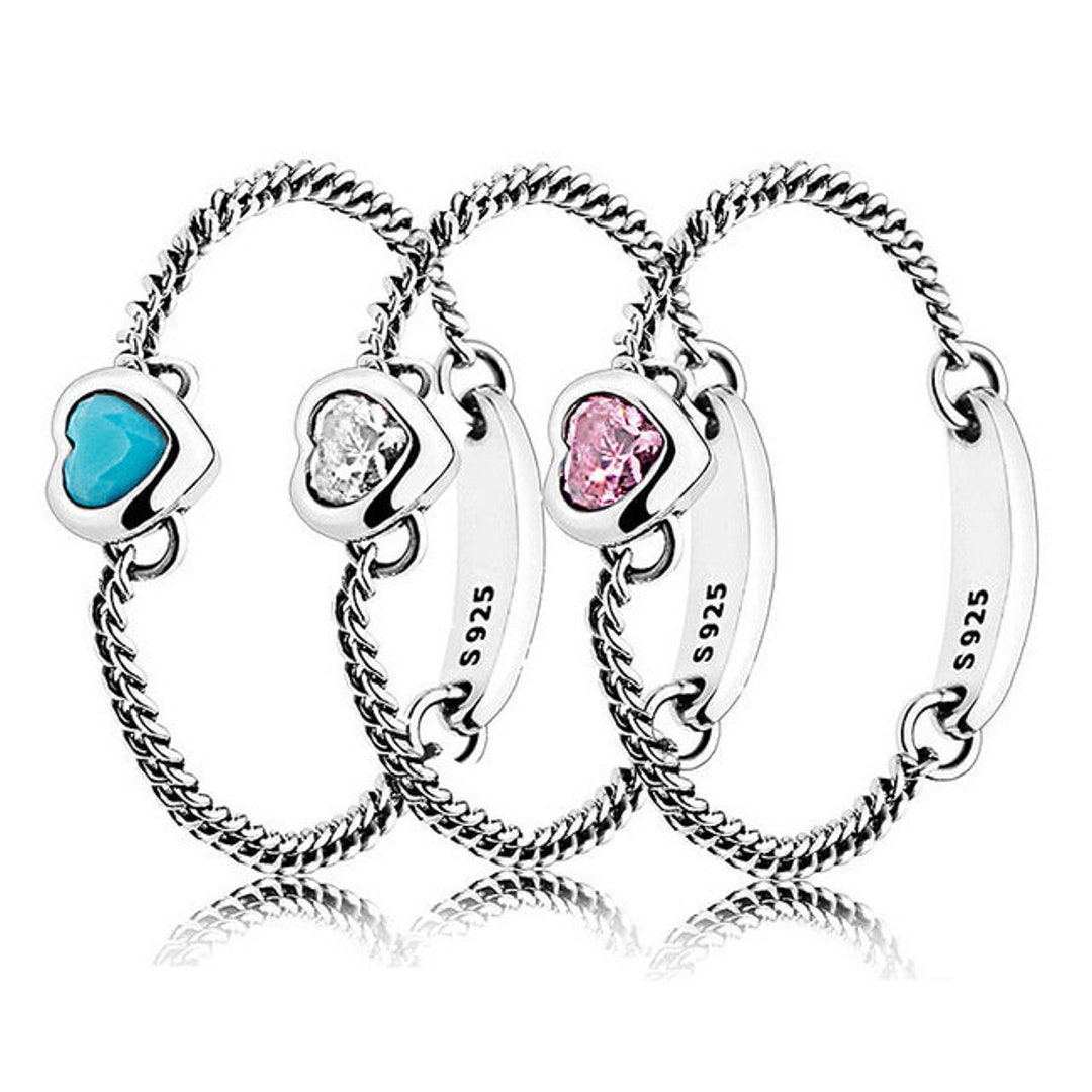 Genuine Pandora Spirited Heart Chain Ring Pink Blue