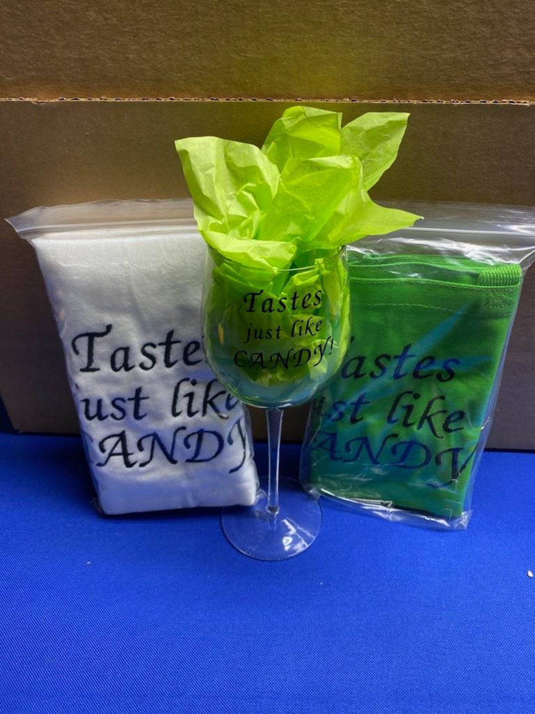 Wine Tastes Just Like Candy Wine Glass, Tote Bag and Hand Towel Green ...