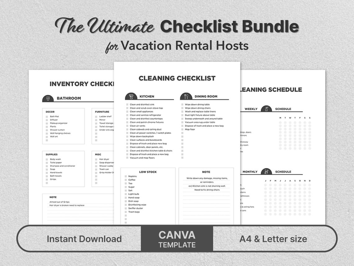 Editable Checklist Bundle for Vacation Rental Host Airbnb & Vrbo ...