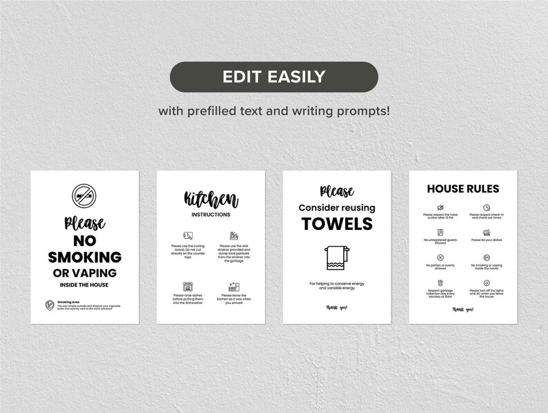 Airbnb Sign Bundle, Canva Template, Welcome Sign, Don't Flush Sign, No ...