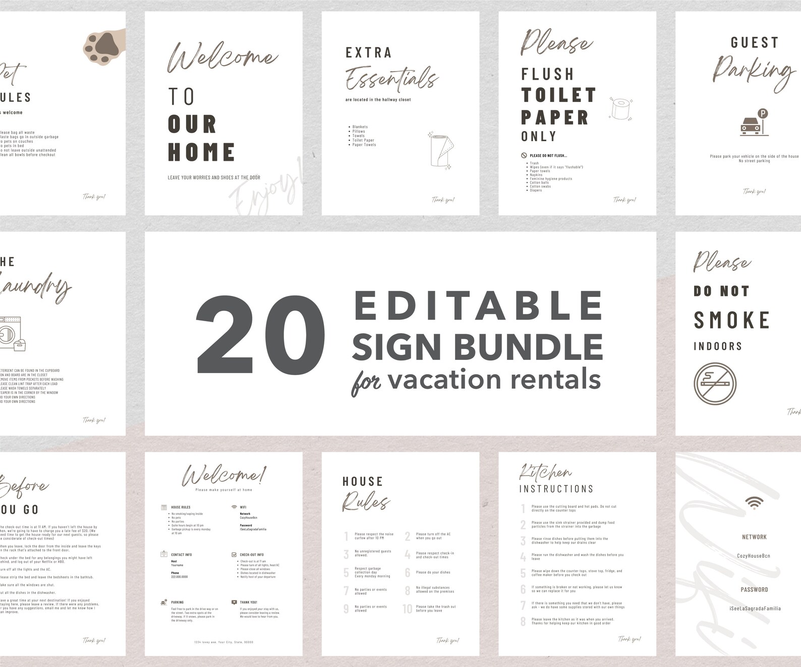 Airbnb Sign Bundle, Vrbo Sign Bundle, Vrbo Welcome Sign, Wifi Password ...