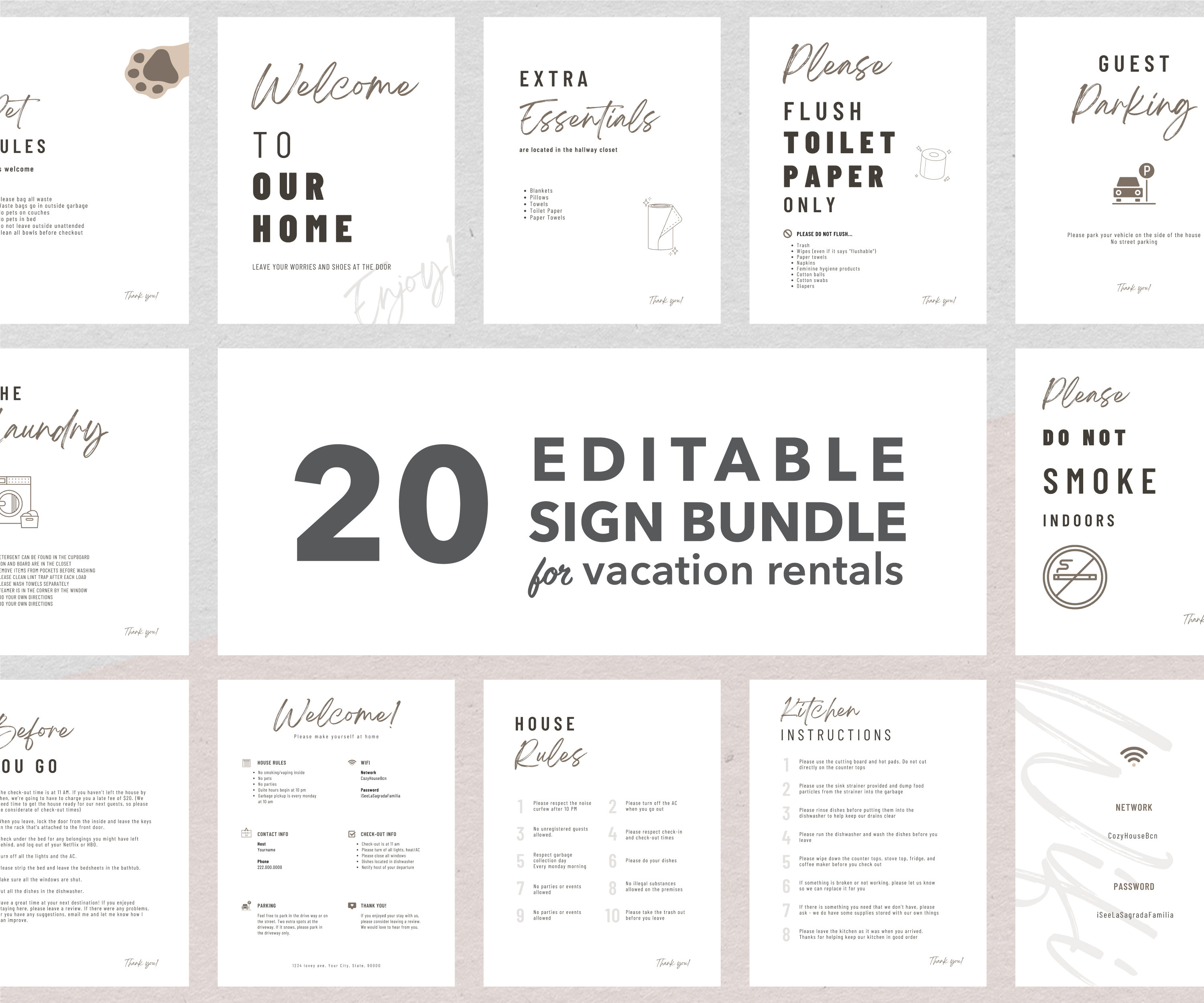 Airbnb Sign Bundle, Vrbo Sign Bundle, Vrbo Welcome Sign, Wifi Password ...