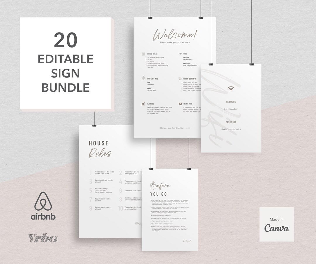 Airbnb Sign Bundle Vrbo Sign Bundle Vrbo Welcome Sign Wifi - Etsy