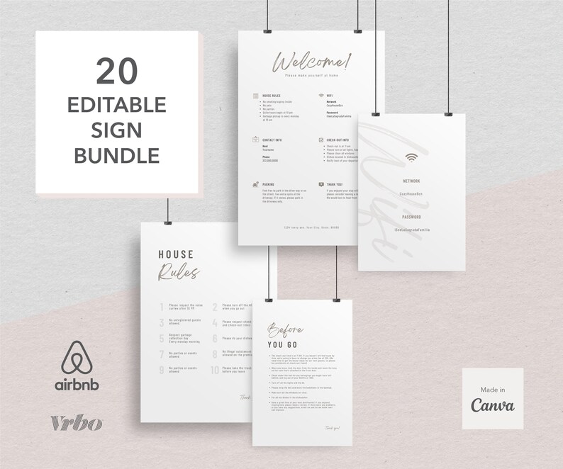 Airbnb Sign Bundle Vrbo Sign Bundle Vrbo Welcome Sign Wifi - Etsy
