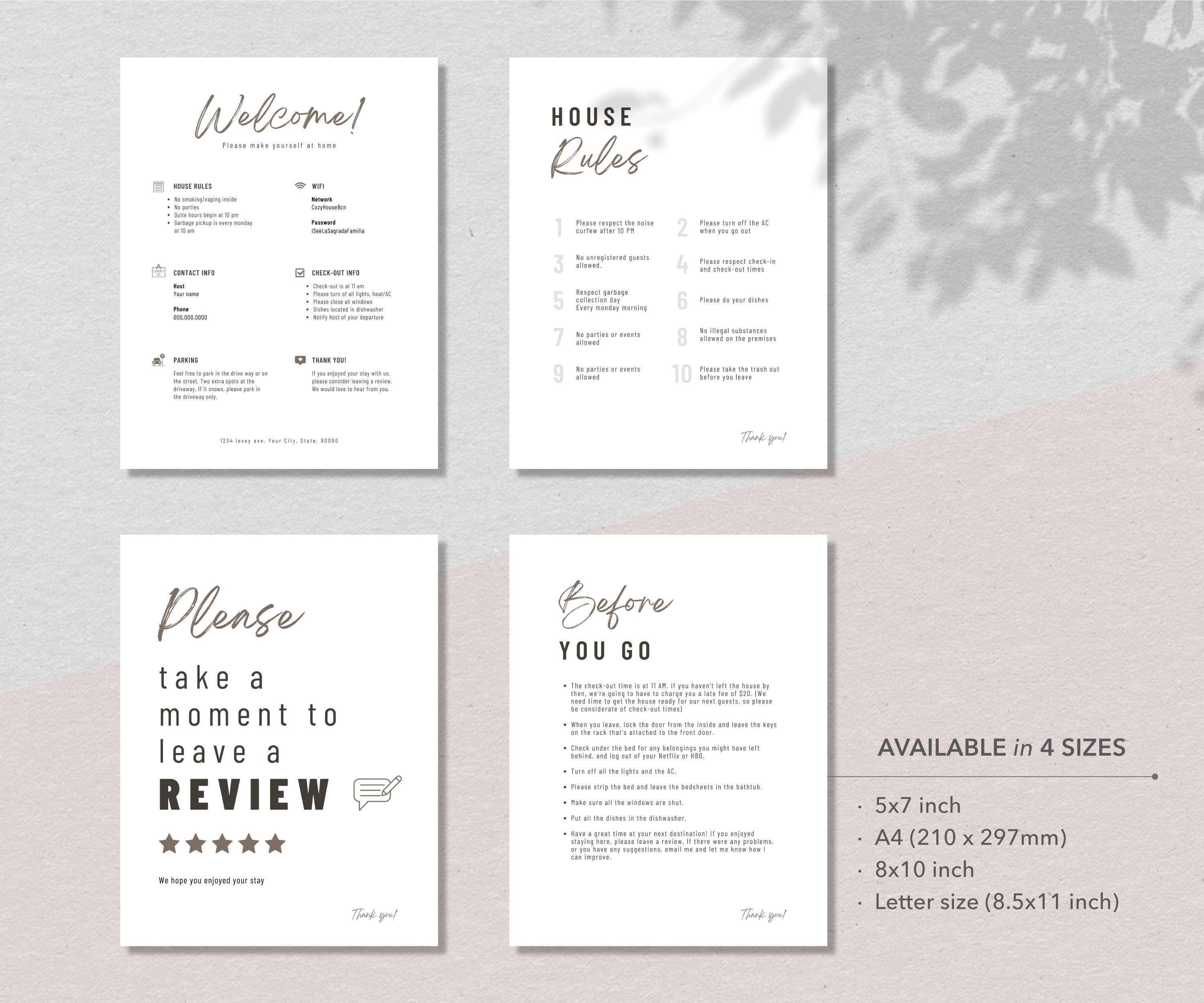 Airbnb Sign Bundle, Vrbo Sign Bundle, Vrbo Welcome Sign, Wifi Password ...