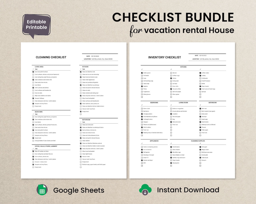 Editable Checklist Bundle for Vacation Rental House Airbnb & Vrbo ...