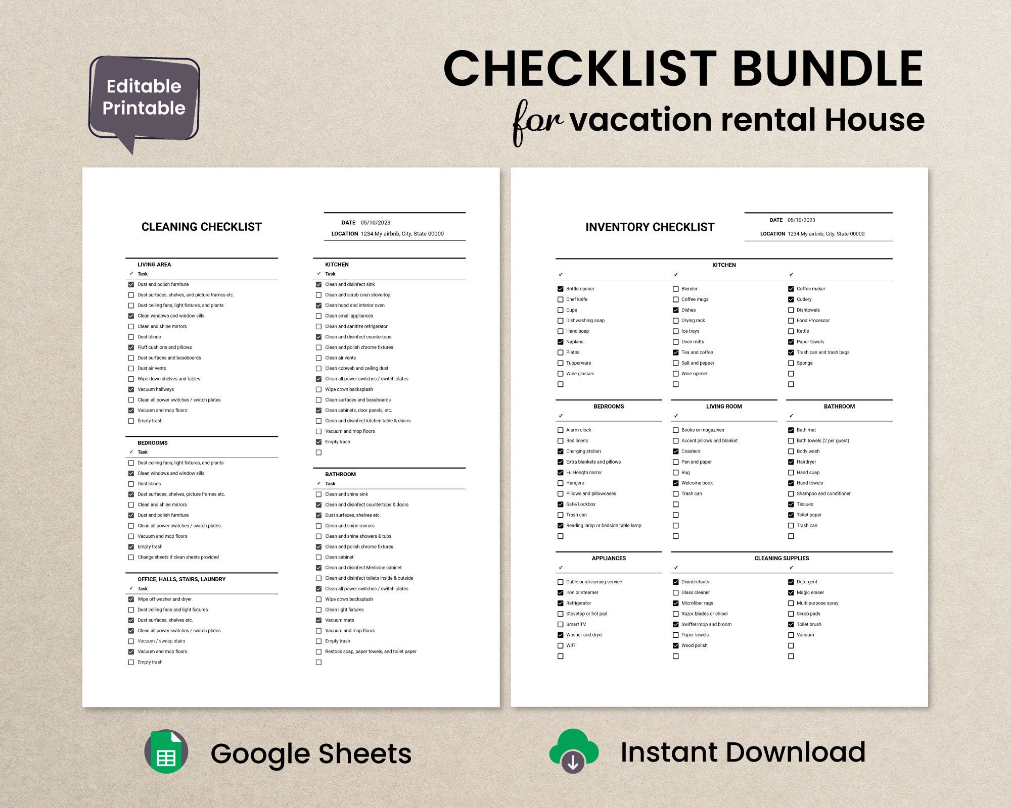 Editable Checklist Bundle for Vacation Rental House Airbnb & Vrbo ...