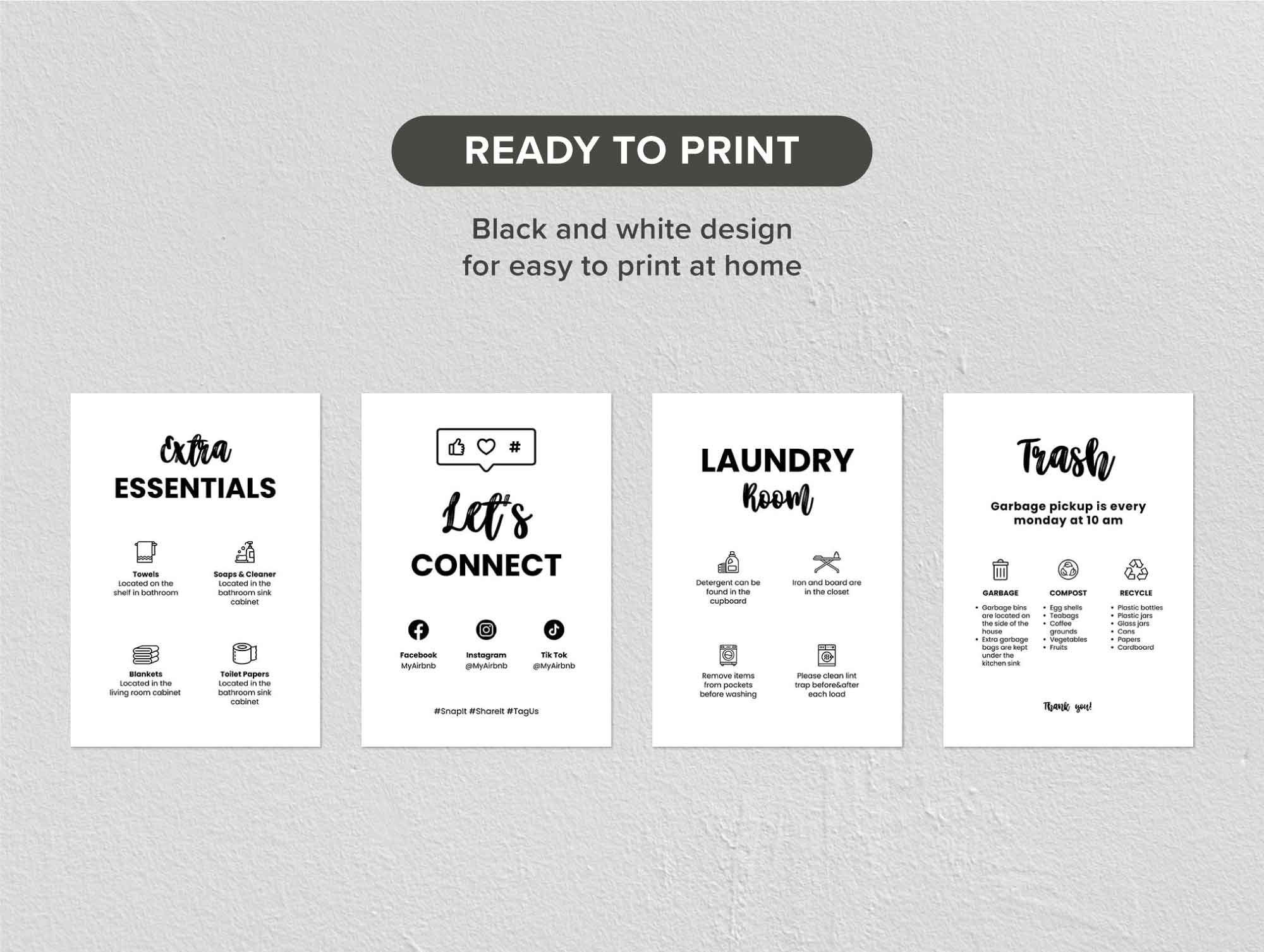 Airbnb Sign Bundle, Canva Template, Welcome Sign, Don't Flush Sign, No ...