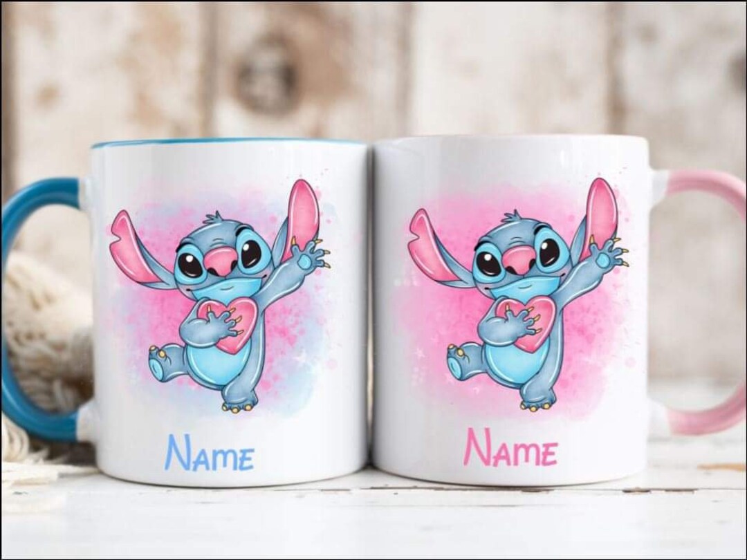 Stitch Inspired Personalised Mug Cup Choice of Blue or Pink - Etsy UK