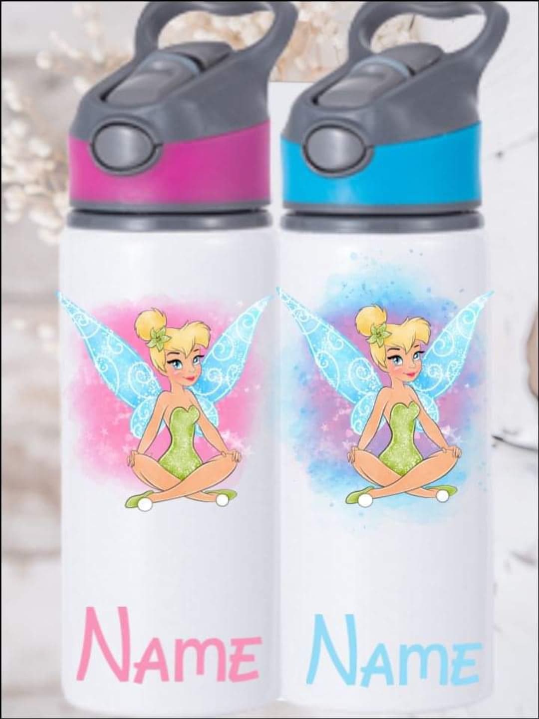 Tinkerbell Personalised Water Bottle Blue or Pink - Etsy