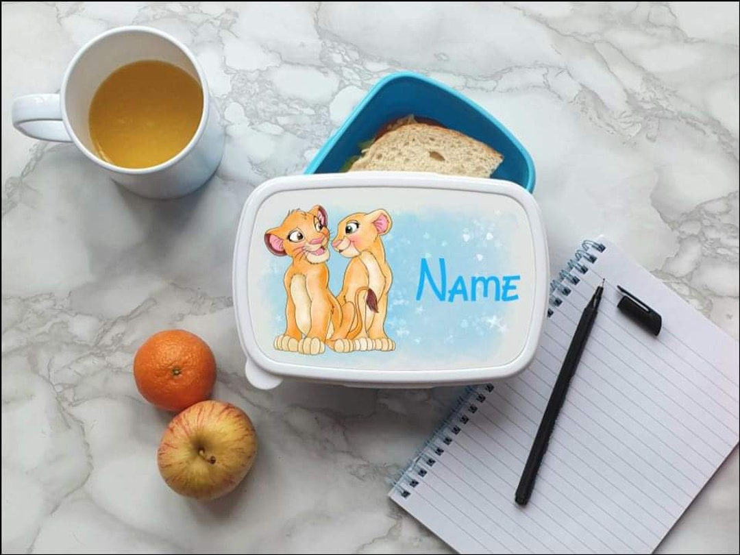 Lion King Simba Nala Personalised Lunch Box in White Blue or Pink - Etsy