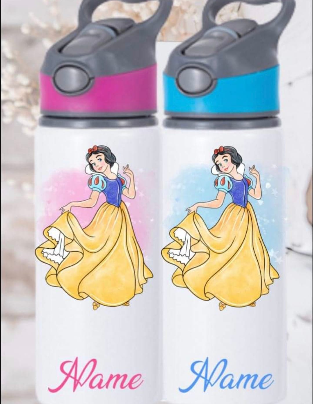 Snow White Personalised Water Bottle Blue or Pink - Etsy