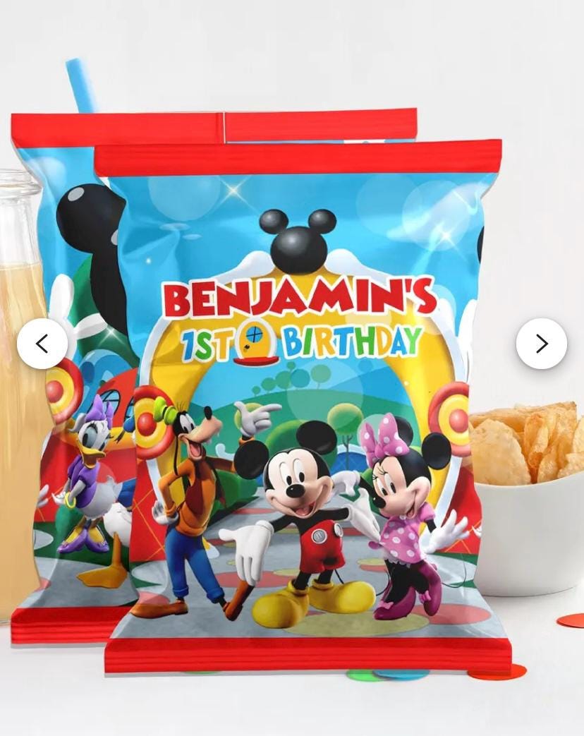 Mickey Mouse Personalised Crisps Party Favours Name and Age - Etsy