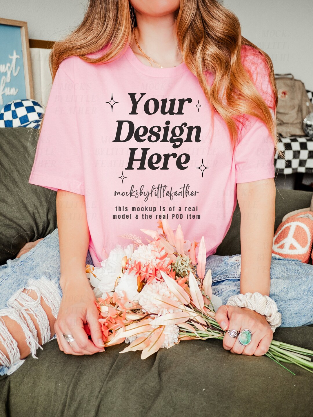 3001 Pink Mockup, Pink Bella Canvas 3001 Mockup, Cute Retro Tshirt ...