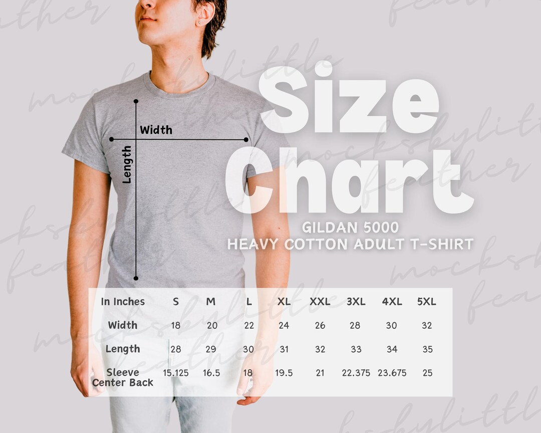 Gildan 5000 Male Size Chart, G5000 POD Mockup Sizing Comparison Chart ...