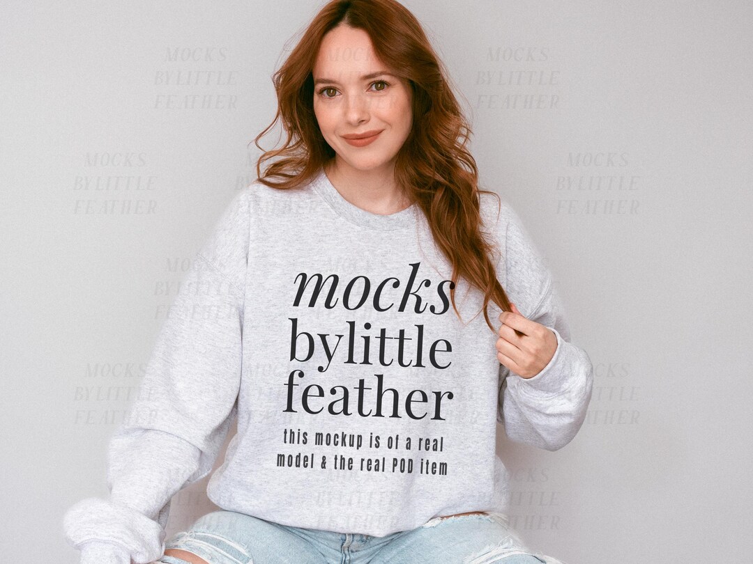 Gildan 18000 Mockup Ash Sweater Real Model G180 Crewneck Mock Grey ...