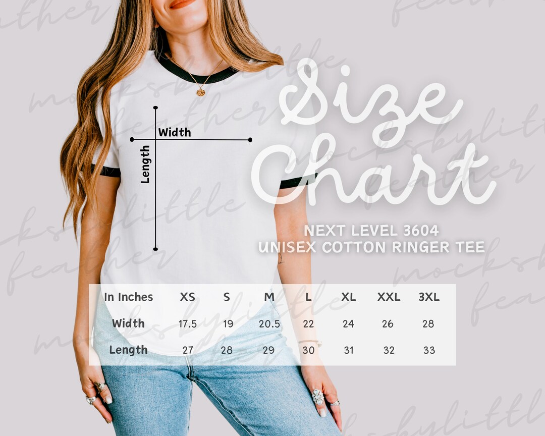 Next Level 3604 Size Chart, NL3604 POD Mockup Sizing Comparison Chart ...