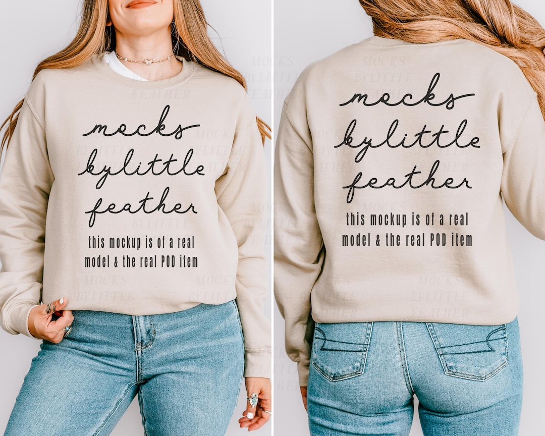 Gildan 18000 Front Back Mockup | Sand | G180 Sweater Side by Side Mock ...