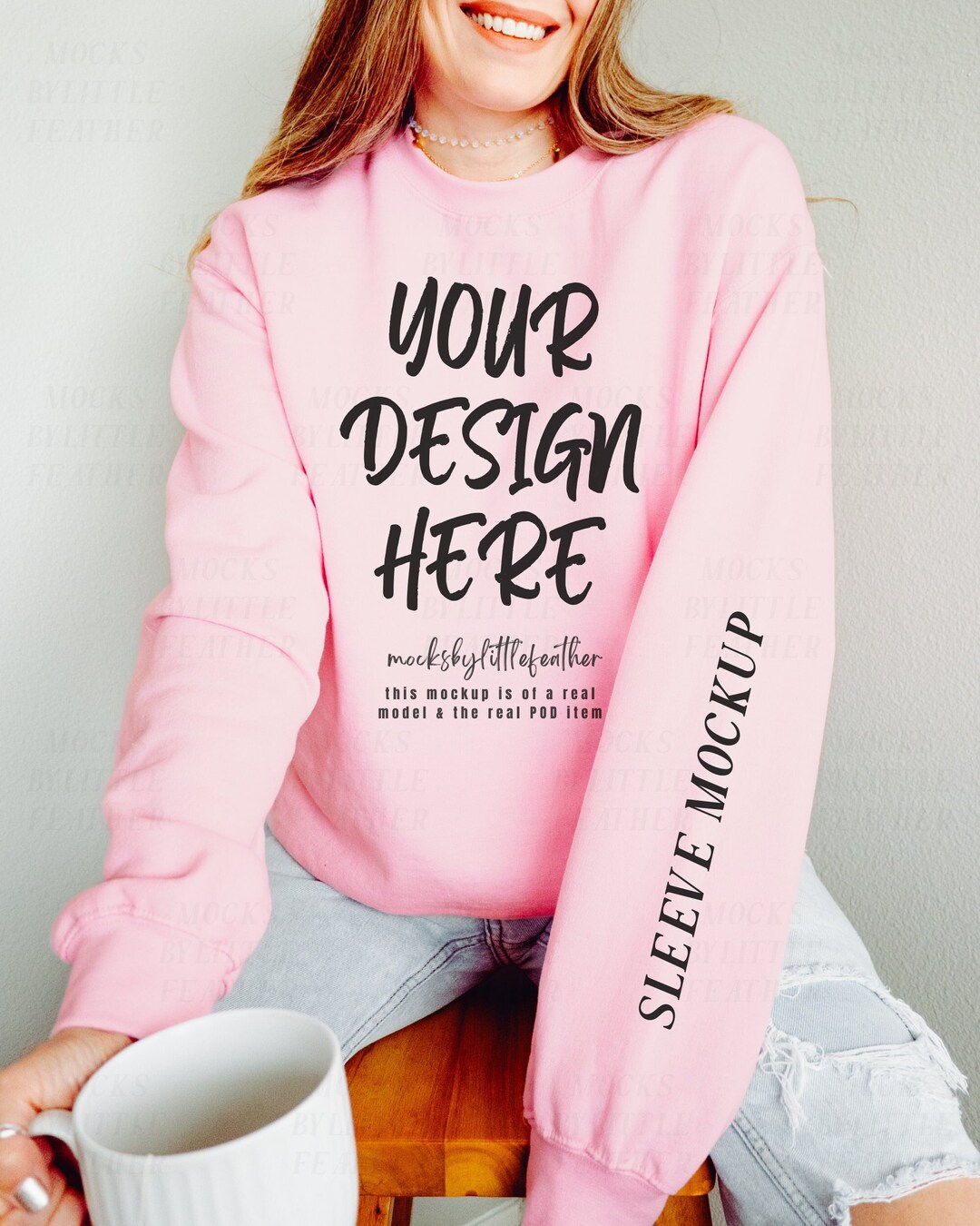 Gildan 18000 Mockup Pink, Gildan Sleeve Mockup, 18000 Light Pink Mockup ...