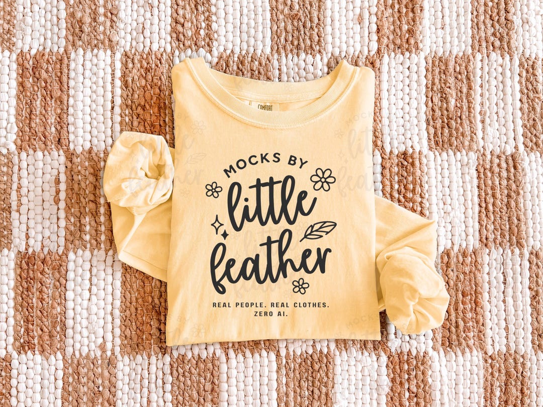 Comfort Colors 6014 Mockup (color: Butter) | Long Sleeve T-shirt Folded ...