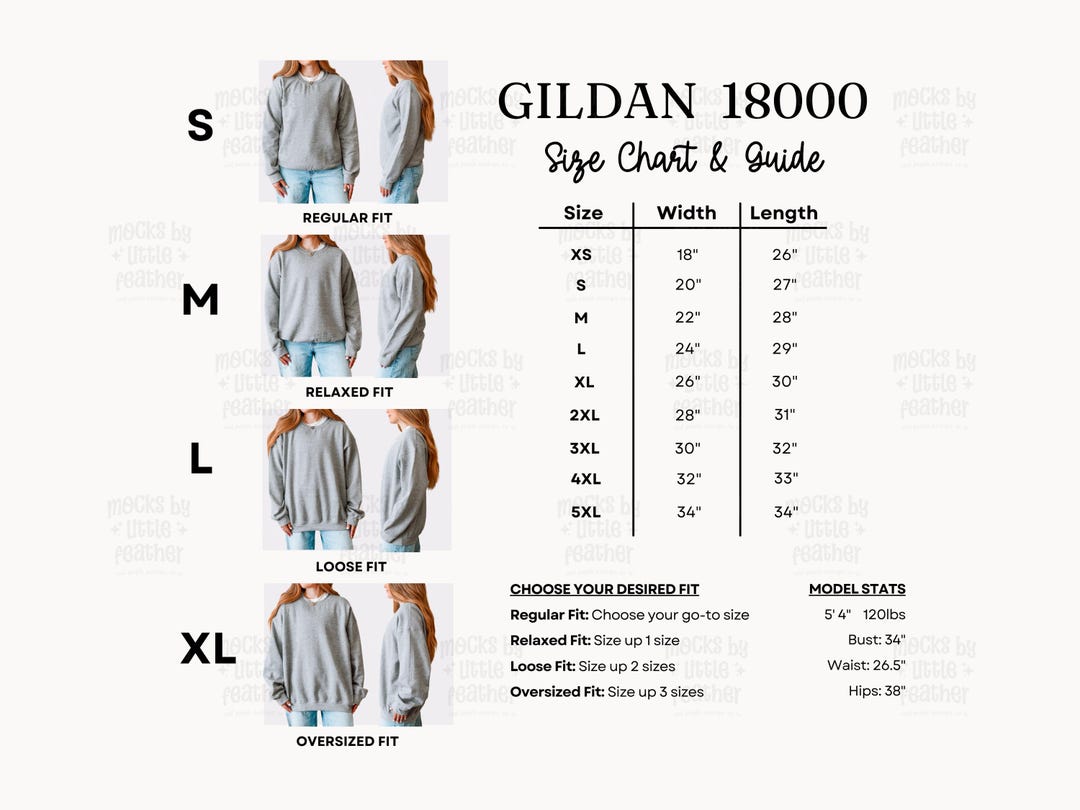 Gildan 18000 Size Guide | G180 Size Comparison Chart | G18000 Crewneck ...