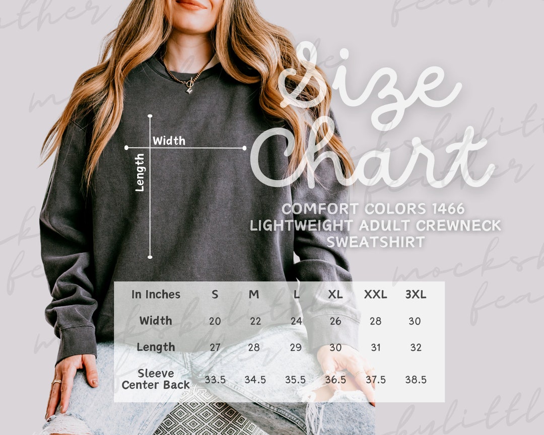 Comfort Colors 1466 Size Chart, C1466 POD Mockup Sizing Comparison ...