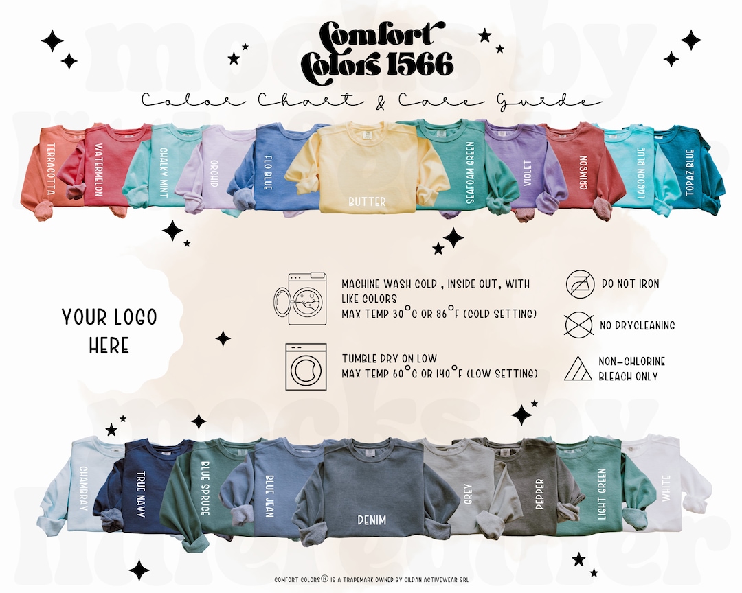 Comfort Colors 1566 Color Chart, 1566 Care Guide, Print on Demand and ...