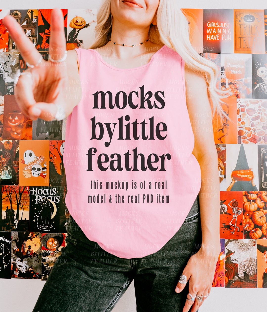 Comfort Colors 9360 Blossom Mockup, Trendy Halloween Tank Top Mock-up ...