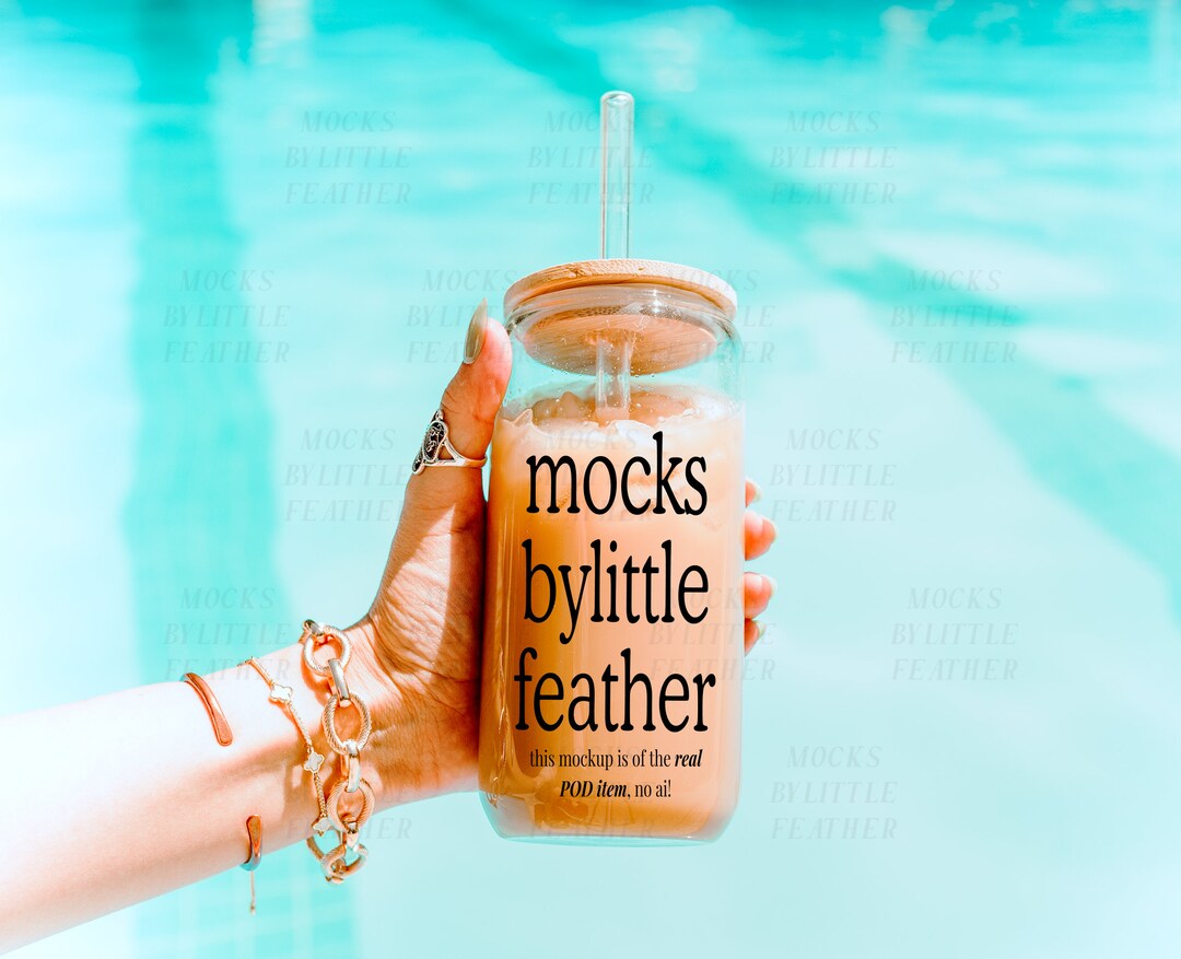 Sipper Glass 16oz Mockup, Glass Can POD Mock-up, Trendy Cute Outdoor ...