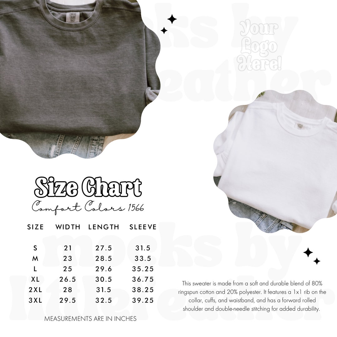 Comfort Colors 1566 Size Chart, Print on Demand Size Chart, Flatlay ...